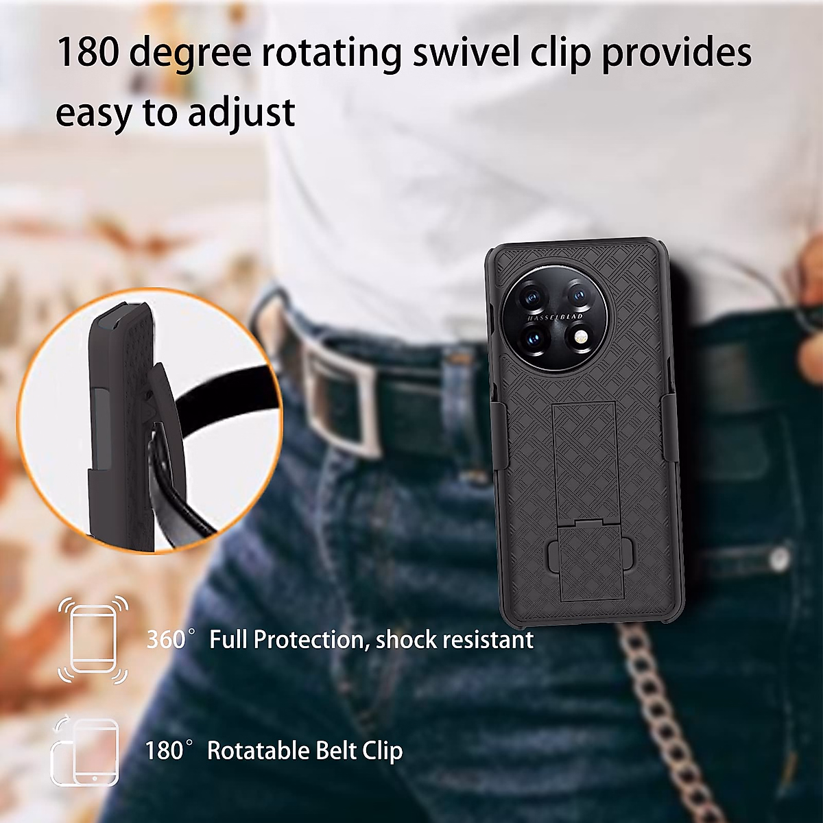 Ailiber for OnePlus 11 Phone Case, OnePlus 11 5G Case Holster with Screen Protector, Swivel Belt Clip, Kickstand Holder, Slim Shockproof Shell Full Body Protective Phone Cover for One Plus 11-Black