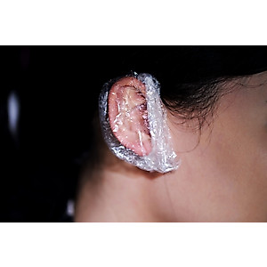 GOUWEIBA 100 pcs Clear Disposable Ear Protectors - Waterproof Ear Cover Caps for Hair Dye Shower Bathing Spa Salon Home Hotel