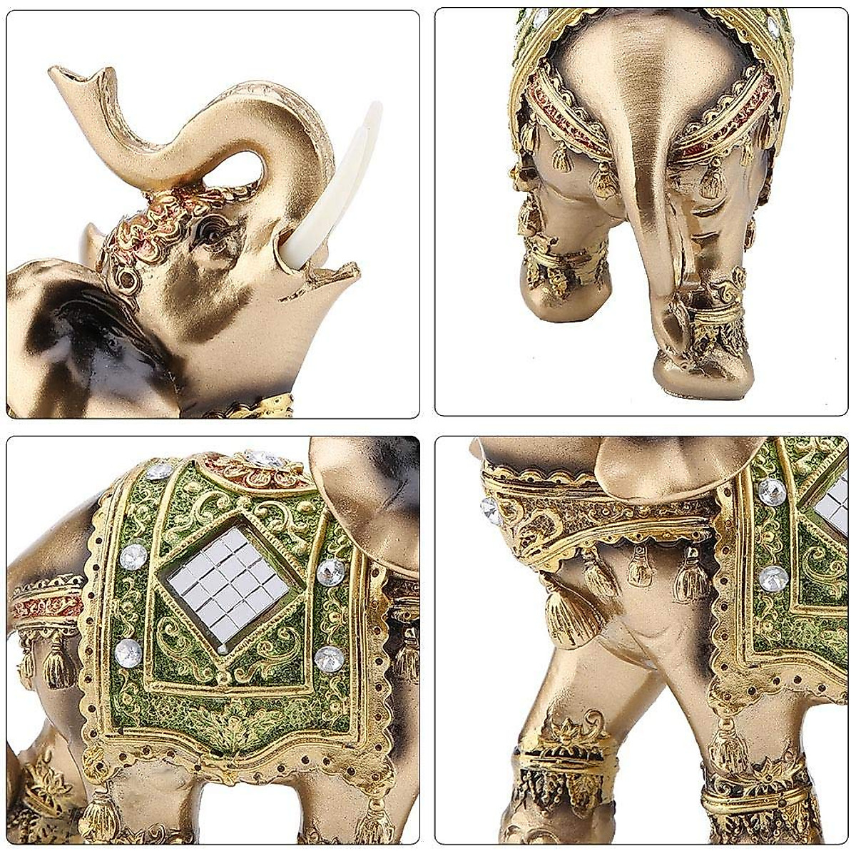 Green Elephant Lucky Feng Shui Statue Sculpture Chinese Feng Shui Wealth Lucky Elephant Figurine for Home Office Decoration Good Lucky Gift(M)