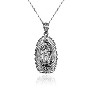 LA BLINGZ Sterling Silver Lady Guadalupe DC Necklace (20.0)
