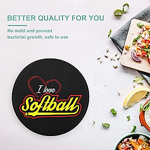 Love Softball Printed Round Cutting Board Glass Chopping Blocks Mats Food Tray for Home Kitchen Decoration