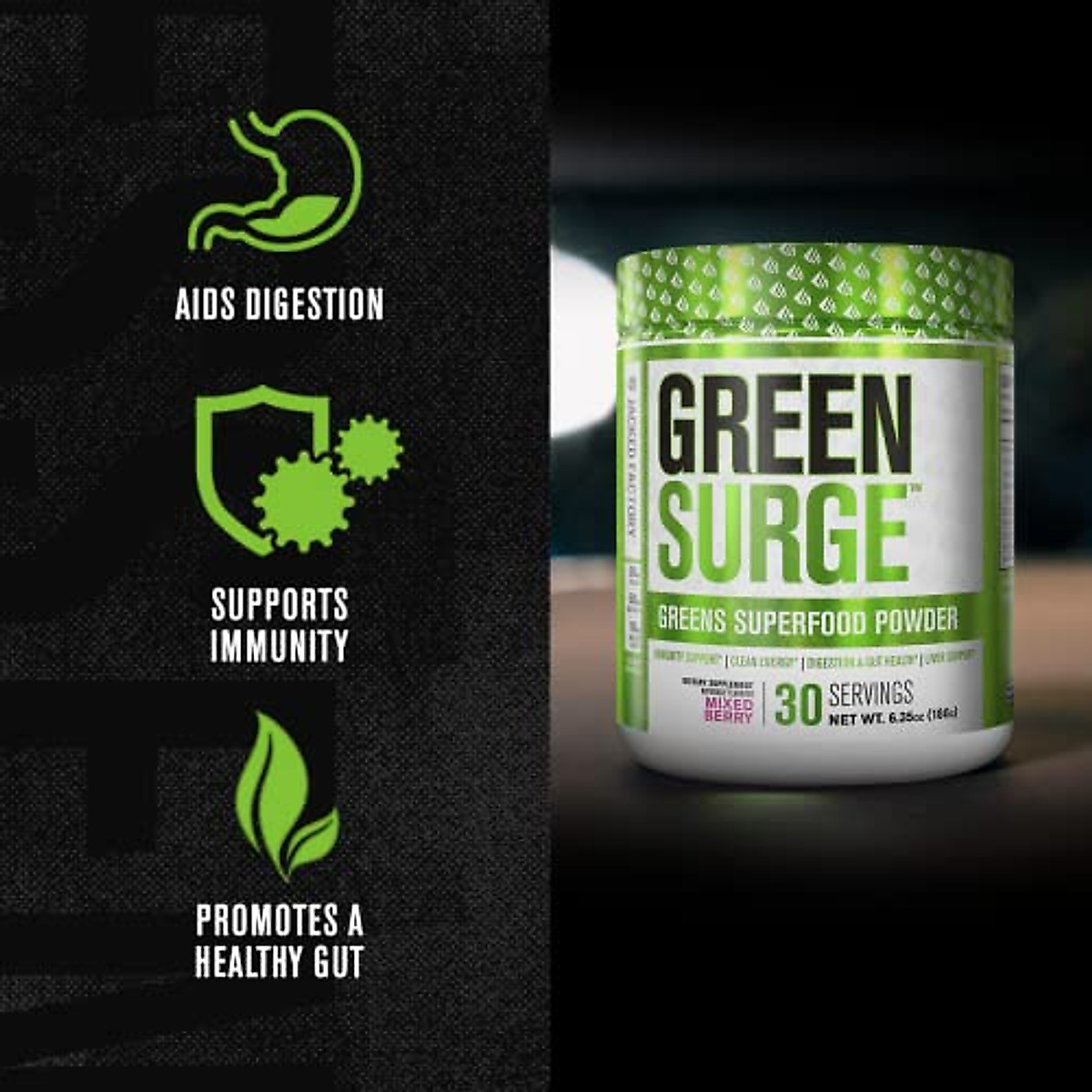 Green Surge Green Superfood Powder Supplement - Keto Friendly Greens Drink w/Spirulina, Wheat & Barley Grass, Organic Greens - Green Tea Extract, Probiotics & Digestive Enzymes - Mixed Berry - 30sv