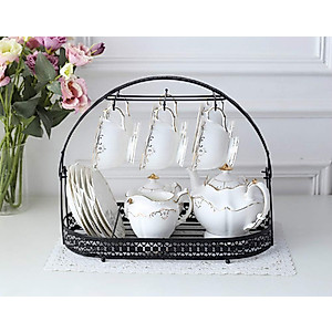 Mug Holder Coffee Mug Rack Coffee Cup Holder Stand Dishes Organizer Wrought Iron Mug Drainer Storage Drying Rack for Counter Cabinet Table Kitchen Restaurant Office (Black B)