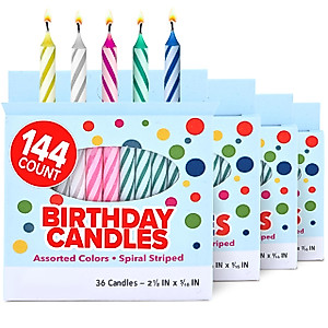 144 Count Birthday Candles, Multi-Color Spiral Candles Bulk Pack, Birthday Candles for Cake and Cupcakes, Candles for Birthday Parties, Holidays, and More! Green, Pink, White, Yellow & Blue