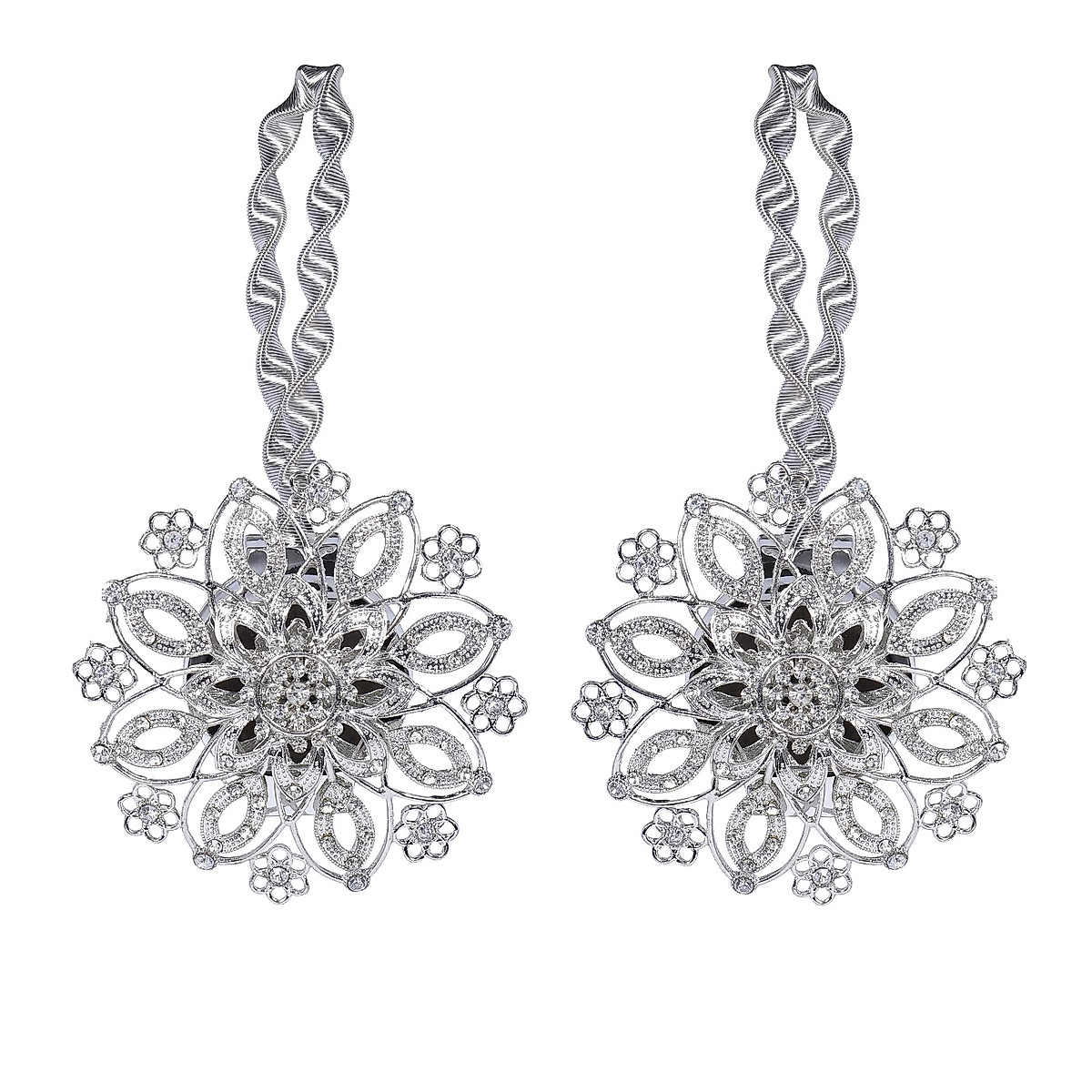 SUQ I OME Luxury Big Crystal Magnetic Curtain Tieback Flower Curtain Clips Buckle with Stretchy Wire Rope for Home Office Decoration(Silver D,2PCS)