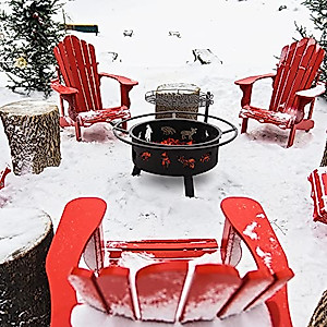 FUNBERRY Fire Pits for Outside,Outdoor Fire Pits with Grill,Wood Burning Fire Pit,30 Inch Firepit with Spark Screen,Log Grate,Poker