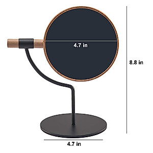 YEAKE Desk Table Mirror with Mental Stand, 3X Magnification Small Wooden Desktop Mirror,360° Rotation Countertop Mirror for Makeup (Black)