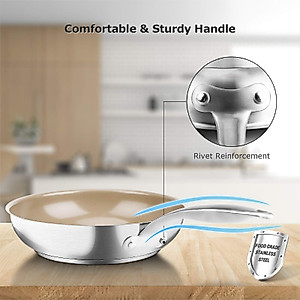 duxtop Ceramic Coating Stainless Steel Induction Frying Pan 9.5inch with Glass Lid