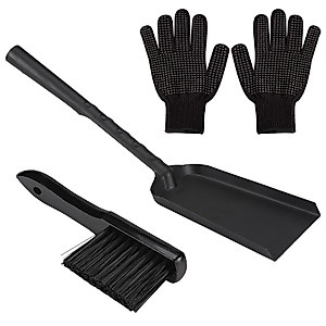 Heavy-duty Metal Fireplace Ash Shovel and Brush Set, Upgraded Coal Shovel and Hearth Brush Set, Large Fireplace Fire Pit Tools with Silicone Gloves for Wood Stove Hearth Cleaning