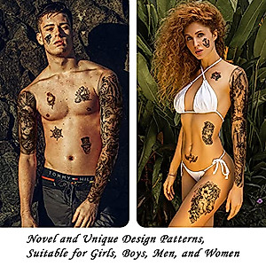 SOOVSY 46 Sheets Full Arm Temporary Tattoo with Lion, Temporary Tattoo Sleeves for Men, Fake Tattoos Adult Realistic with Flower, Full Sleeve Tattoos for Women w/Wolf Eagle & Deer