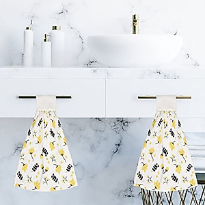 Kitchen Towel-Cute Yellow Flower-Hand Towels Tie Towel Soft Microfiber Absorbent Washcloth Also for Bathroom Hand Sink Laundry Room RV Tabletop 2pcs