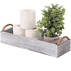 Bathroom Decor Box Toilet Paper Holder Wooden Toilet Tank Boxes,Toilet Paper Storage Baskets,Rustic FarmhouseKitchen Utensil Holder Caddy,Home Decorative Toilet Tank Tray-White Washed Style