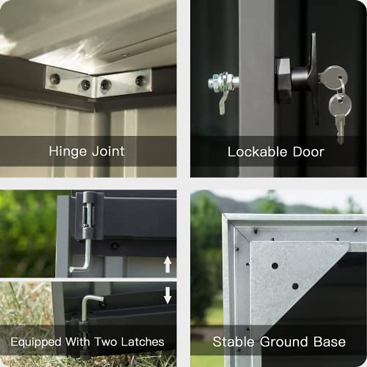 Domi Backyard Storage Shed 5.45' x 3.69' with Sloping Roof Galvanized Steel Frame Outdoor Garden Shed Metal Utility Tool Storage Room with Latches and Lockable Door for Balcony (Dark Gray)