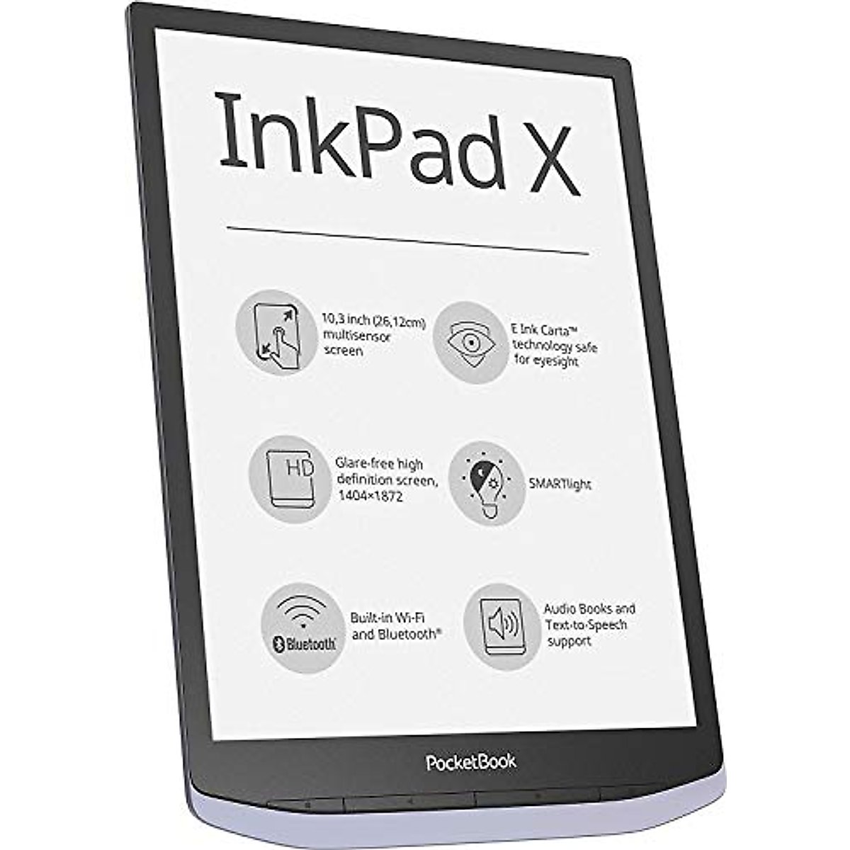 PocketBook InkPad X | E-Book Reader | Large E Ink Screen 10.3ʺ E-Reader | Glare-Free & Eye-Friendly | Adjustable SMARTlight | Text-to-Speech Function | Audio Output and Bluetooth | Audiobooks