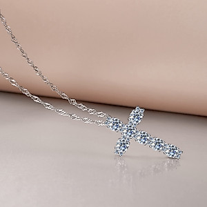 CannyCat Moissanite Cross Pendant Necklace for Women 4.0 mm 27 pieces 2.3 CTTW D-E-F color VVS Moissanite Diamond Cross Necklaces Platinum Plated Sterling Silver 16+2” Chain Anniversary Womens Gift