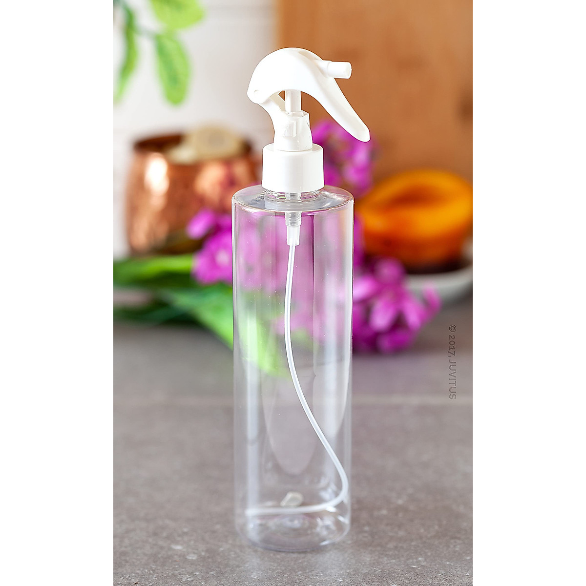 JUVITUS Clear 12 oz Professional Cylinder PET Plastic Bottles (BPA Free) White Trigger Spray (6 Pack)