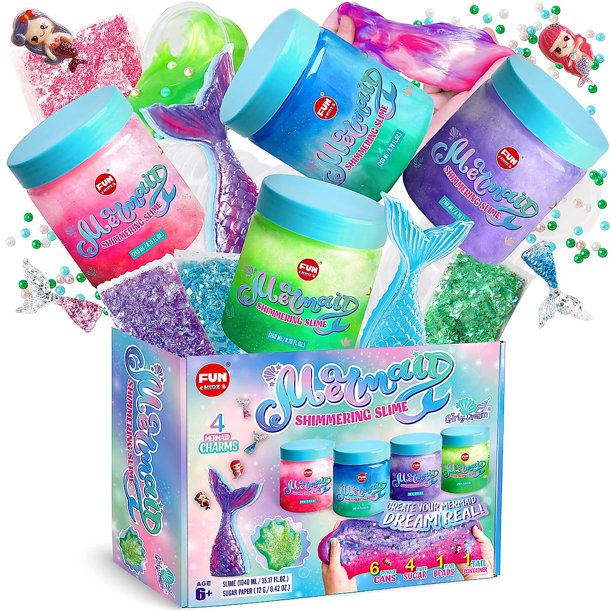 35.16 FL OZ Mermaid Slime Pack for Girls Ages 6-8, FunKidz Big Premade Shimmer Sparkle Glitter Kids Slime Toy Birthday Party Gift