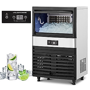 TROPOW Commercial Ice Maker Machine 110lbs/24H, Freestanding Stainless Steel Under Counter ice Machine with 40lbs Ice Storage Capacity, 40cubes/10min Quick Ice-Making