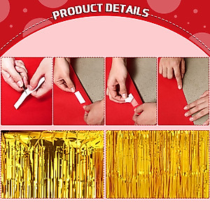 Tegeme Carpet Runner Aisle 2.6 x 30 Feet with Carpet Tape and 4 Pieces of 8.2 x 3.2 Feet Metal Tinsel Tassel Curtains for Halloween Birthday Wedding Party Decoration(Red)