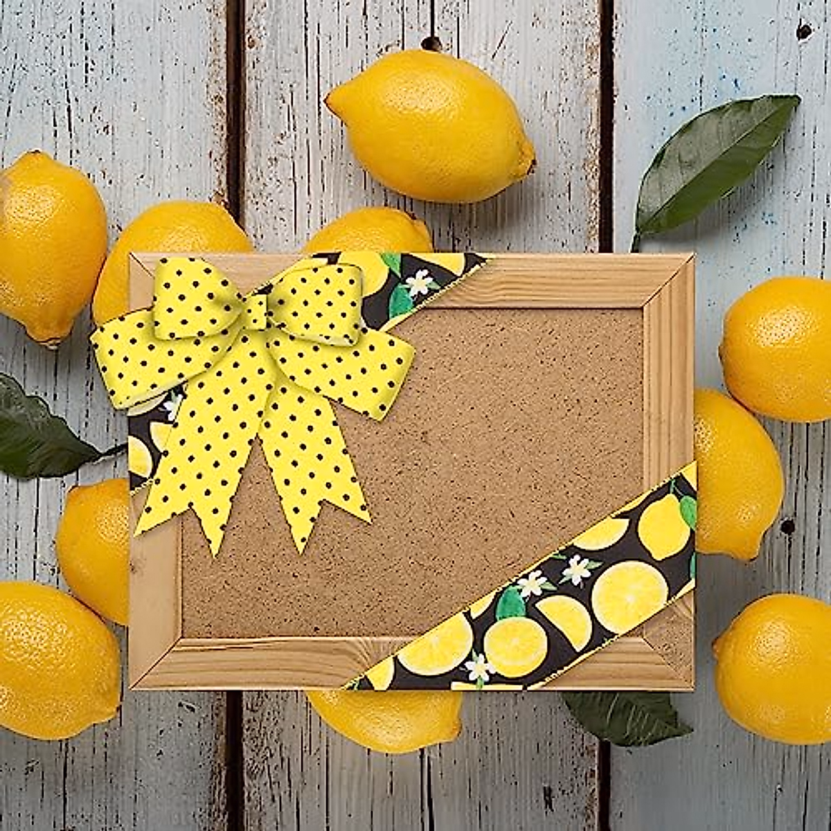 ALIBBON 2 Rolls 2.5" × 5 Yd Summer Lemon Wired Ribbon Summer Flower Burlap Ribbons Fruits Ribbon Flaxen Yellow Dots Ribbon for Summer Wreath DIY Crafting Gifts Wrapping Party Decoration