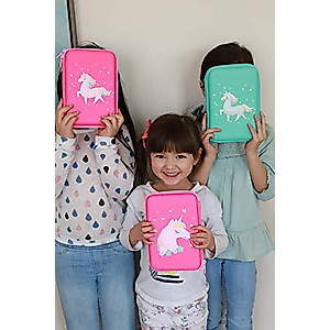 Gooji Unicorn Pencil Case for Girls (Hard Top) Magical 3D Creature, Bright Colored Storage Box | Compact and Portable Home, Classroom, School, Art Use | for kids age 3 and up (Pink)