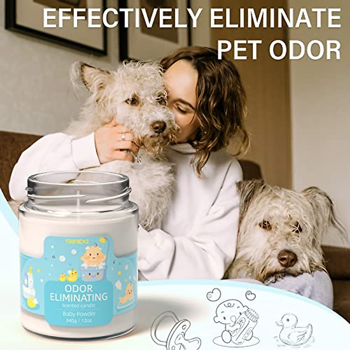 TRINIDa Baby Powder Odor Eliminating Candles for Home Scented, Eliminates 99% of Pet, Smoke, Food and Other Smells Quickly, Highly Fragranced Candle, Premium Soy Candles Gift Set for Women