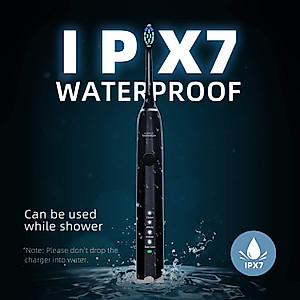 Hanasco Sonic Electric Toothbrush for Adults, 4 Modes with 2 Minute Timer, 8 Brush Heads Included, Whitening Clean 4 Hours Charge for 100 Days Use, Soft Bristles, 38,000 VPM Black
