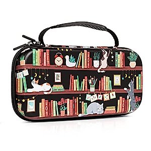Nintendo Switch Case OLED Model 2021, CutebriCase Carry Case for Nintendo Switch for Boy Girls-Travel Storage Hard Shell Cover with 16 Game Card Slot for Switch Console Joy-Con & Accessories,Bookshelf Cat