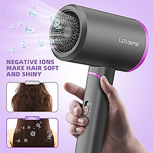 Blow Dryer with Diffuser, Ionic Hair Dryer, Constant Temperature Hair Care Without Damage，Travel Hair Dryer,Pink Gold
