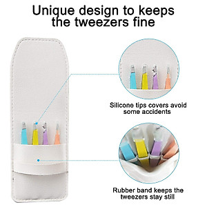 Tweezers Set ，Stainless Steel Plucking Precision Tweezers Set for Ingrown Hair Remove and Lash Extension, Plucking Tweezers with Leather Case for Ladies Gifts (6-Piece)