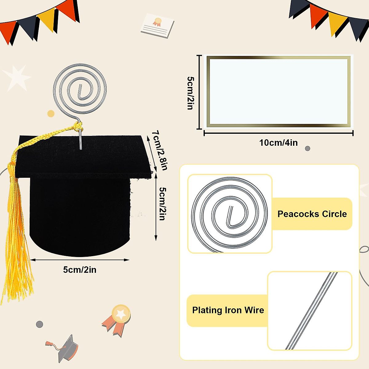 Threehoney 24 Sets Graduation Cap Ornament Place Card Holders Photo Holders with Yellow Tassel and Name Cards Congratulate Graduates Supplies for Graduation Party Celebration