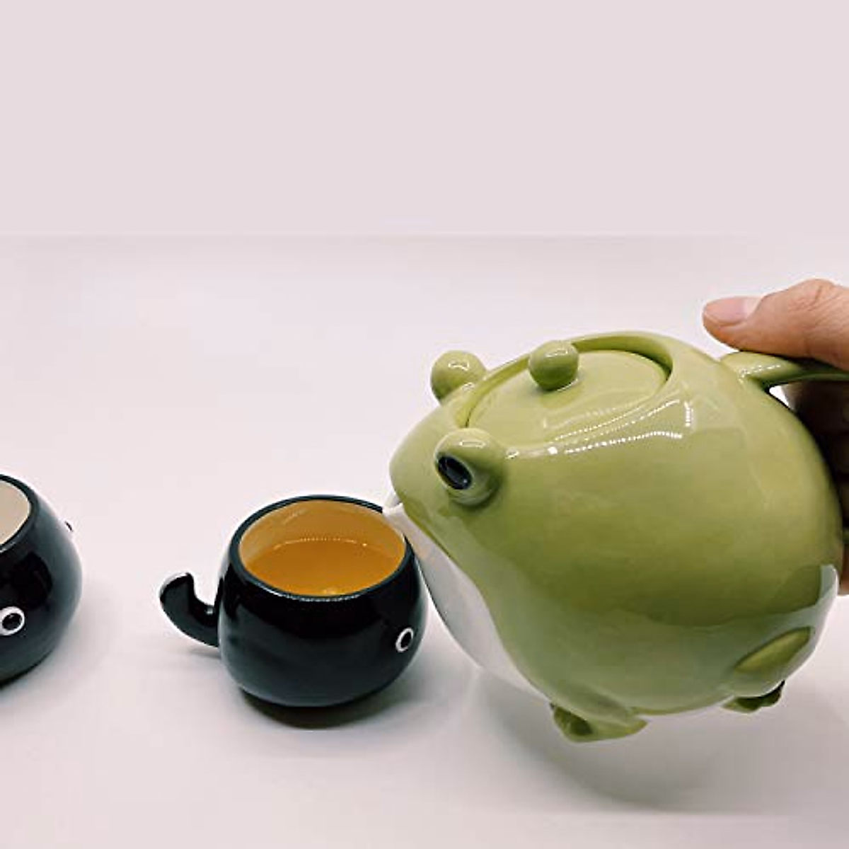 SAN3293 Cute Tableware Teapot & Tea Cup Set, Frog Parent-Child, 20.3 fl oz (600 ml), 5.1 fl oz (140 ml)