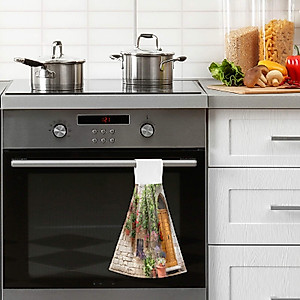 Kcldeci Hanging Kitchen Hand Towels Kitchen Wears Flowers Outside A Home in The Italian Hill Dishcloths Sets with Loop Hand Towels Kitchen Tie Towel 2 Pieces