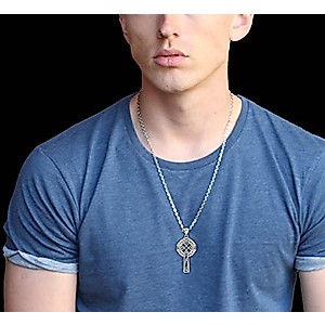 US Jewels 925 Sterling Silver 1.625in Irish Celtic Knot Cross Antique Finish Pendant