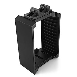 TNP Stand + Controller Charger + Game Storage Organizer - Vertical Dock Charge Charging Station for DualShock Controller, Bluray Game Case Storage Holder Tower 4-in-1 Accessories [Playstation 4]
