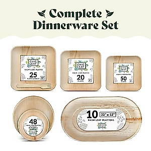 Chic Leaf Disposable Palm Leaf Trays Like Rectangle Bamboo Serving Tray 12"x8" (20 pk) - All Natural and 100% Compostable Party Trays for Charcuterie Boards, Catering, Wedding, Party