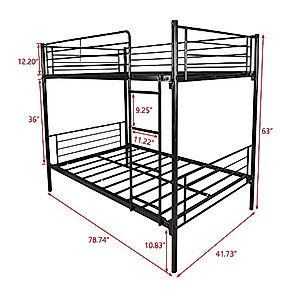 Lostcat Twin Over Twin Metal Bunk Bed,Heavy Duty Bunk Beds Frame w/Enhanced Upper-Level Guardrail and Ladders Suitable for Kids/Teen/Adults,No Box Spring Needed,Easy Assembly,Black