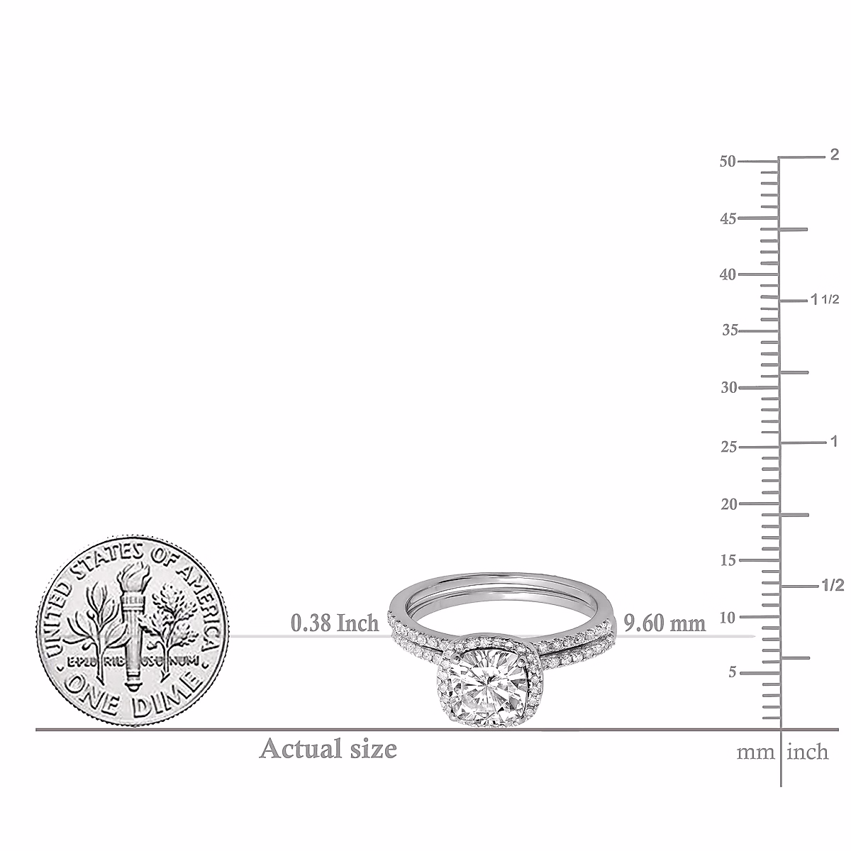 Dazzlingrock Collection Cushion Lab Created White Sapphire & Round Natural White Diamond Bridal Halo Engagement Ring Set, 10K White Gold, Size 7