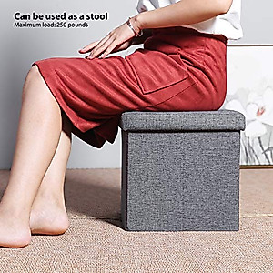 B FSOBEIIALEO Storage Ottoman Cube, Linen Small Coffee Table, Foot Rest Stool Seat, Folding Toys Chest Collapsible for Kids Grey 11.8"x11.8"x11.8"