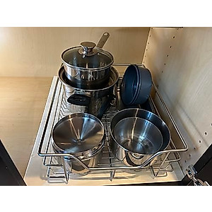 Deep Pull Out Cabinet Organizer 13.6" Wide x 17" Deep - Premium Kitchen Cabinet Pull Out Shelves for Cabinets - Slide Out Bottom Mounted Pantry Shelves and Cabinet Drawers - Easy Installation