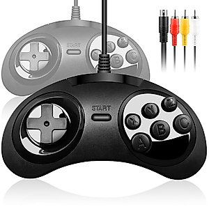 SENHAI Controller Kit for Sega Genesis, 2 Pack 6-Button Controller for Classic Sega Genesis and a 6 Feet Standard AV Cable RCA Connection Cord for Sega Genesis 2 & 3