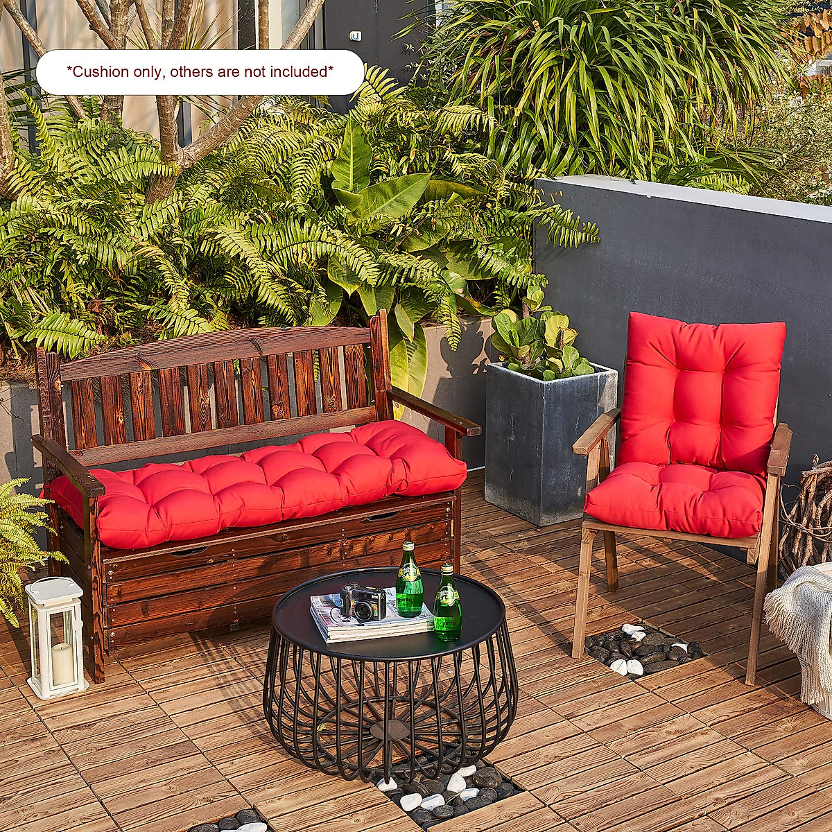 ARTPLAN Outdoor Bench Cushion for Patio Furniture,Tufted Patio Loveseat Cushion for Wooden Metal Wicker Bench Chair,48"X18"X4",Red