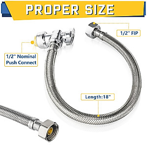 1-Pack GUOFIS Stainless Steel Braided Flexible Faucet Connector,1/2" Nominal Push-fit Angle Stop Valve x 1/2" FIP, 18-Inch Length Faucet Supply Line Hose