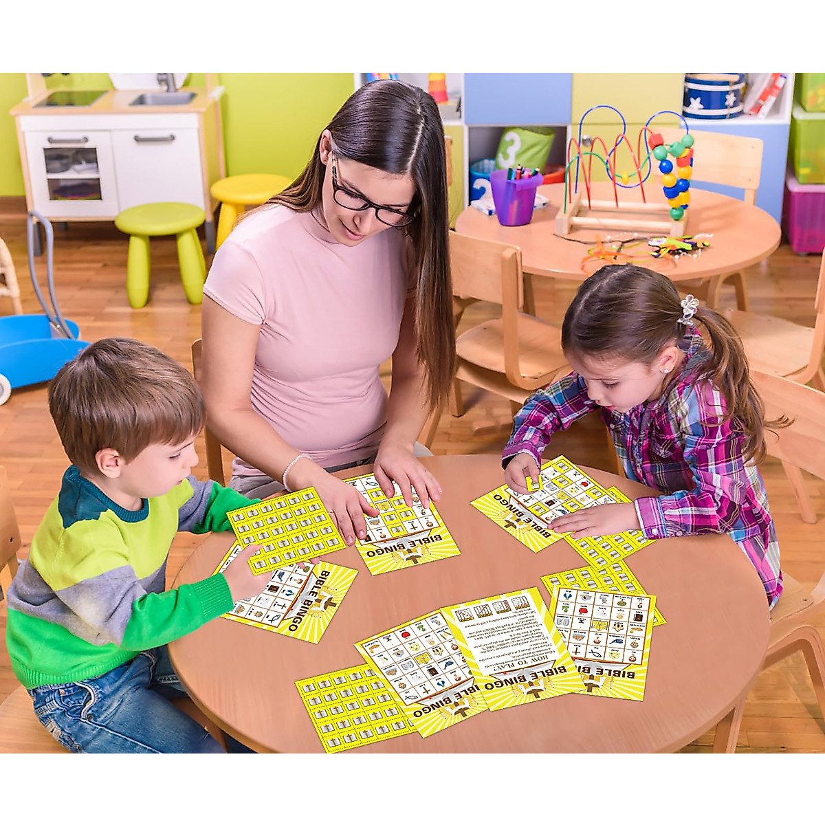 FLYAB Bible Bingo Game for Kids Adults 26 Players Christian Bible Bingo Cards Religious Bible Activities Games for Vacation Bible School Sunday Church Family Open Day Holiday Party Supplies