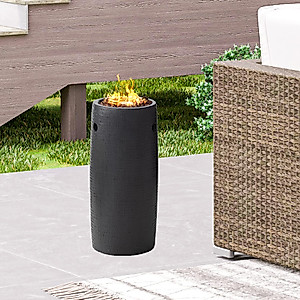 HOMPUS Propane Patio Fire Pit, Lava Rocks and Rain Cover for Outdoor Leisure Party,15,000 BTU 11-inch Round Column Small and Portable Concrete Gas Fire Pit for Patio, Deck or Backyard Dark Gray