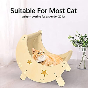 VOOTTOU Cat Hammock, Cat and Dog Moon Hammock Bed Cat Furniture for Indoor Cats, Wooden Elevated Cooling Pet Bed for Cats and Small Dogs, Modern Cat Bed Furniture Cat Shelf, Gift for Cat