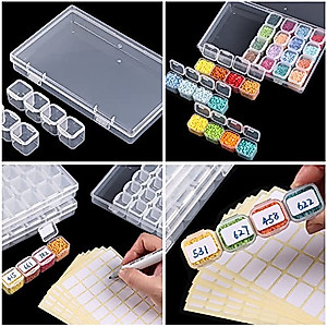 Quefe 168 Slots Diamond Painting Storage Containers, 6pcs 28 Grids Clear Diamond Painting Accessories and Tools Boxes Bead Organizers Diamond Art Embroidery Storage with Label Stickers