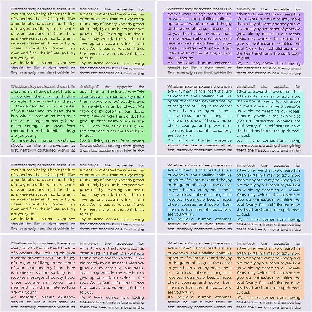 16 Pieces Guided Reading Highlight Bookmark Strips Colored Overlay Reading Tracking Rulers for Dyslexia, ADHD and to Reduce Visual Stress, 8 Standard Size and 8 Large Size