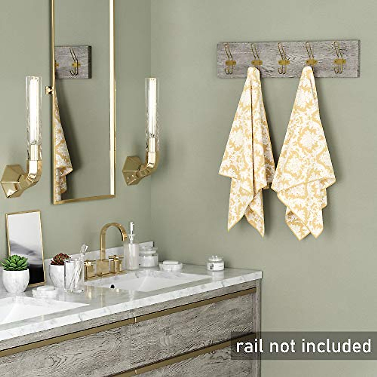 Tibres - Gold Coat Wall Hooks for Towel Clothes Robe Jacket Backpack and Bag - Brushed Gold Hanger for Bathroom - Metal Double Hooks Door or Wall Mounted - Set of 5