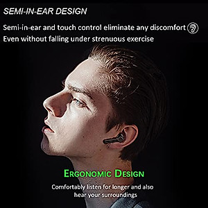 Smart-life BT 5.0 Earbuds with Charging Case, Stereo Bass 20H Playtime, Touch Controls & Dual Mic Noise Cancelling Earbuds Earphones, Waterproof Sports Headphones (Black)